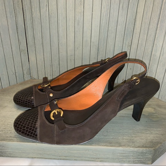 Cole Haan | Shoes | Coke Han Brown Suede Slingback Heels Wanimal Print ...